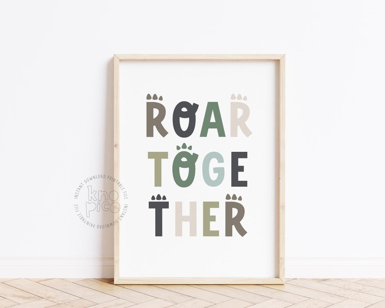 Roar Together: Dinosaur Nursery Prints | Neutral Pastel Wall Art for ...