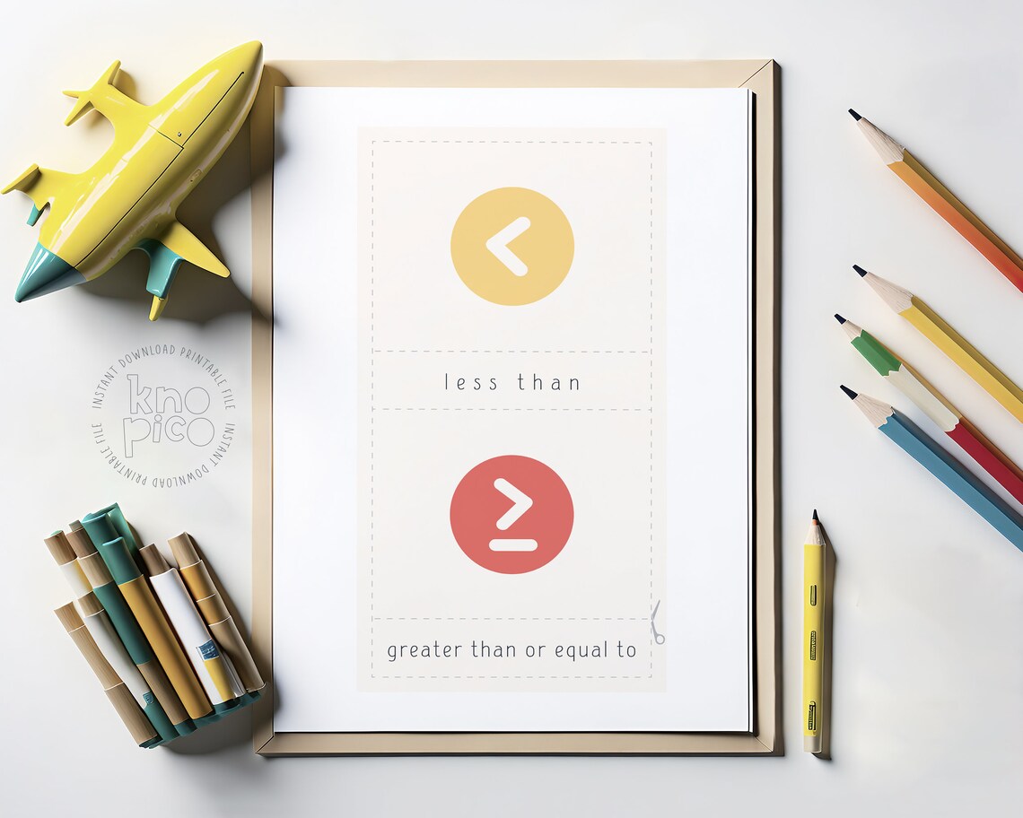Educational Set of 12 Math Symbols Flashcards for Early Learning and ...