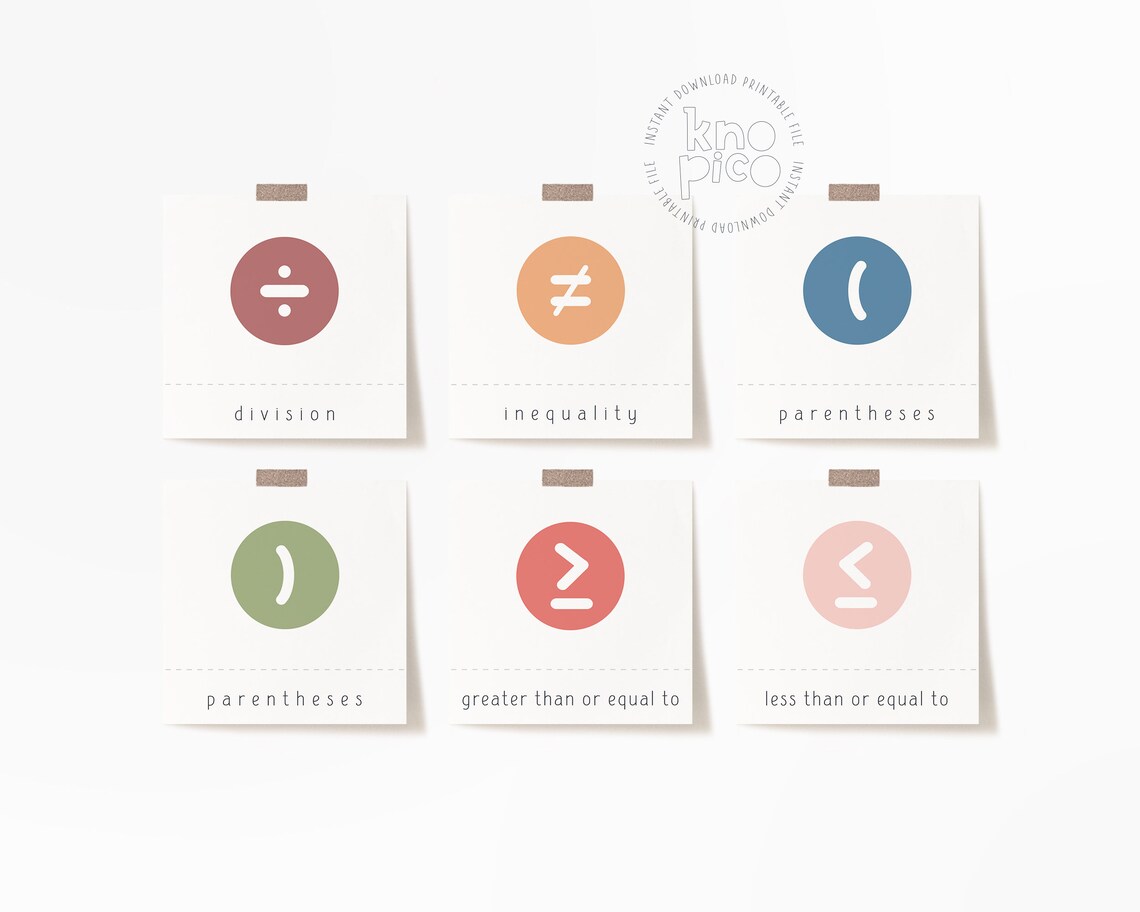 Educational Set of 12 Math Symbols Flashcards for Early Learning and ...