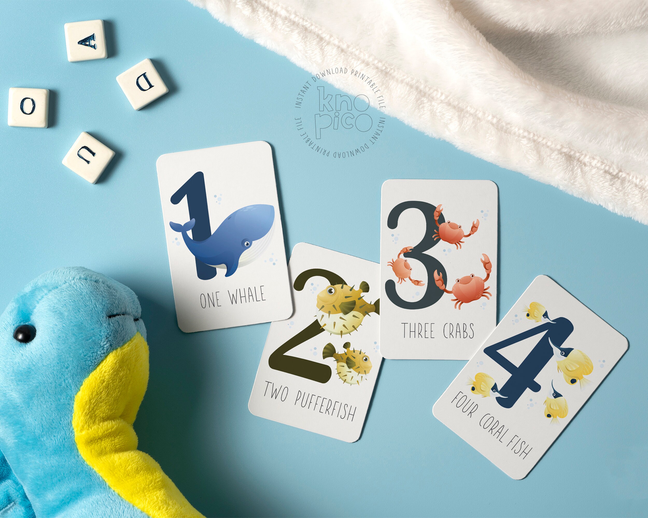 Flashcards for Learning Numbers to 10 With Ocean Animals: Under the Sea ...