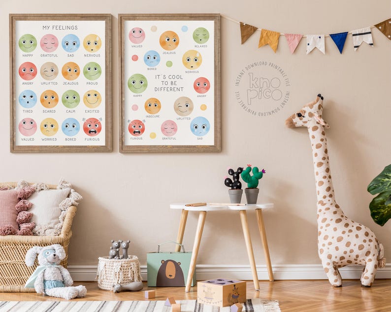 Kids Emotions Chart and Feelings Poster Set: All Feelings Are Okay ...