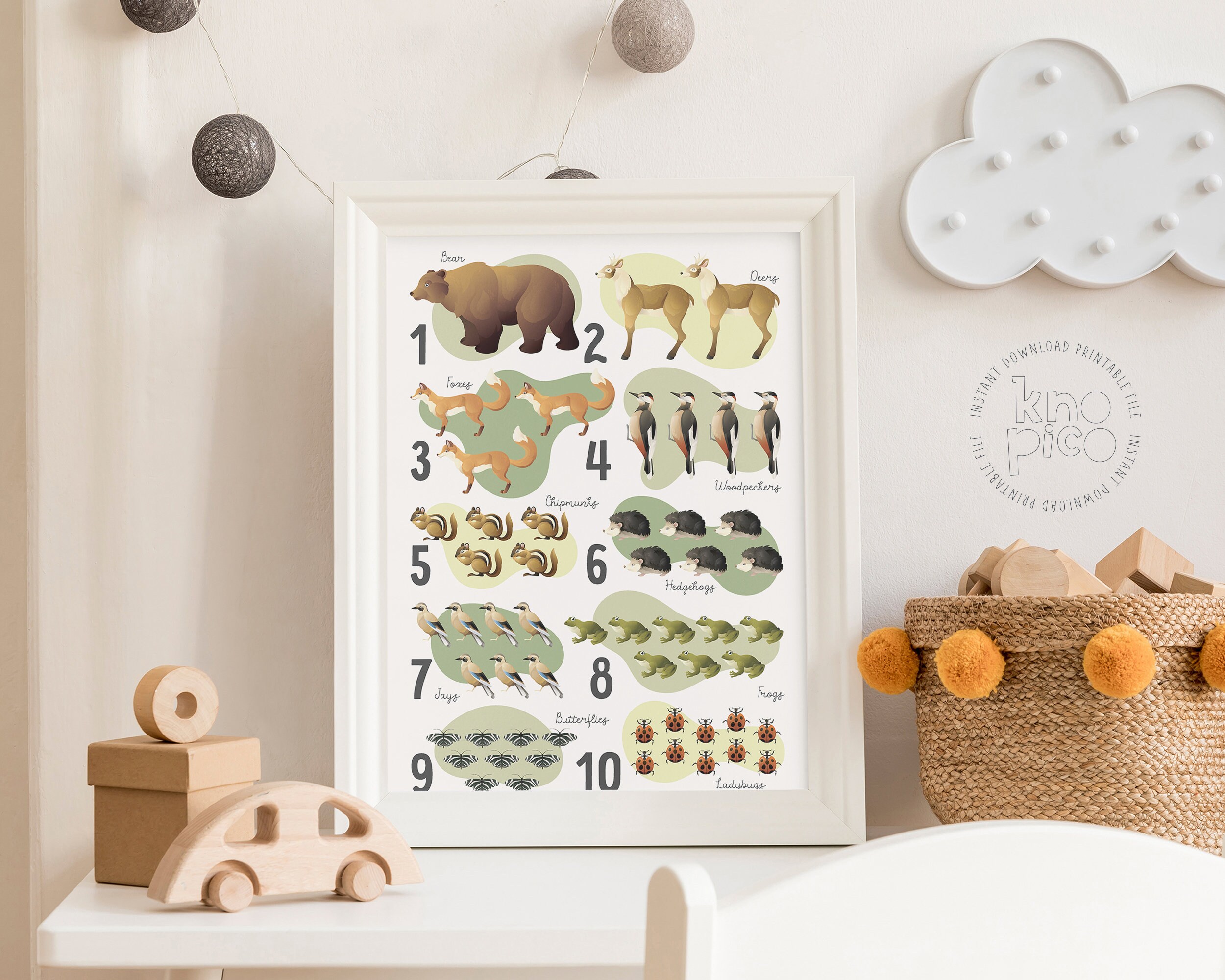 Woodland Animals With Numbers to 10 | Nursery Art for Early Learning ...