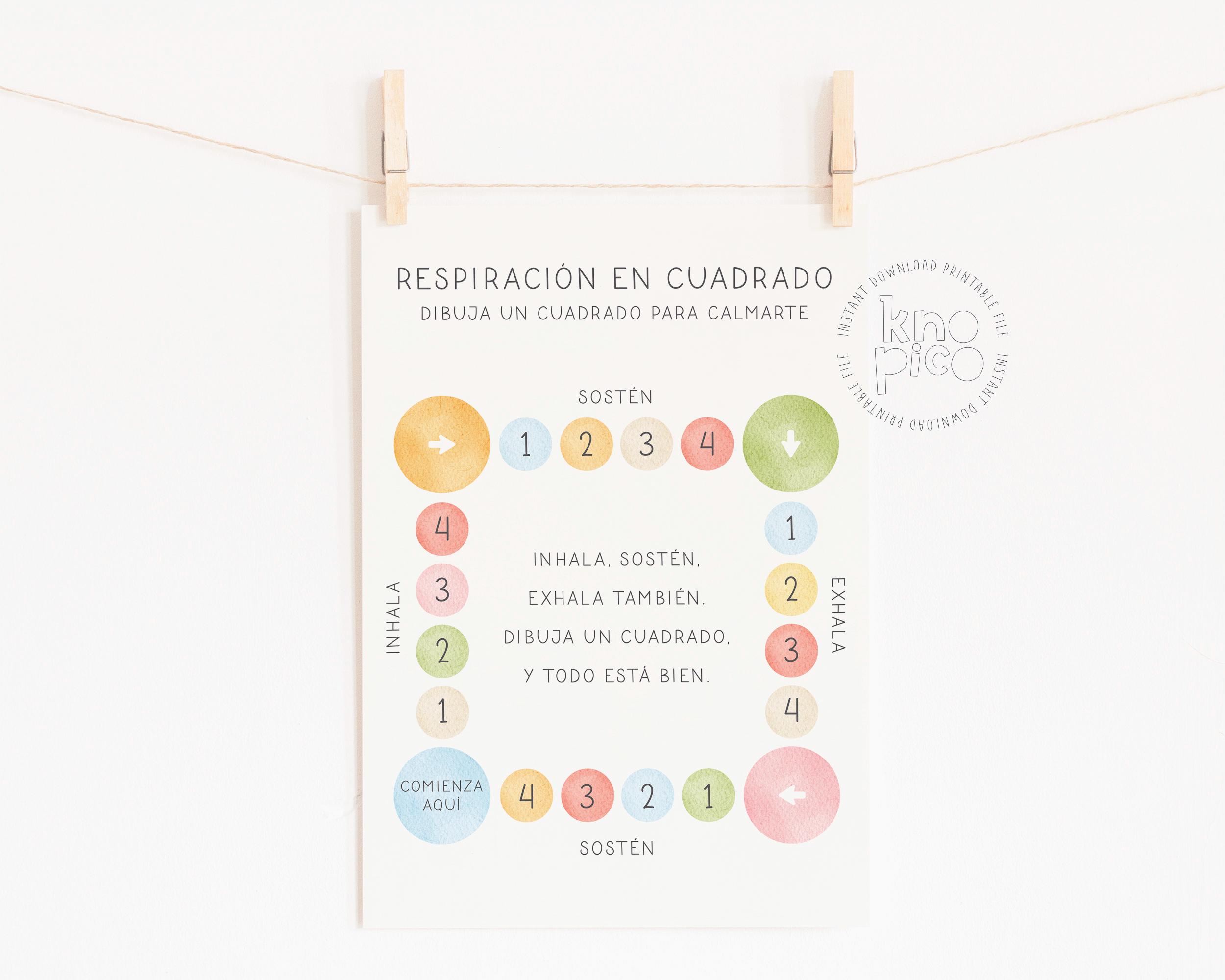 Spanish Square Breathing Poster for Kids | Calm Corner Printables With ...