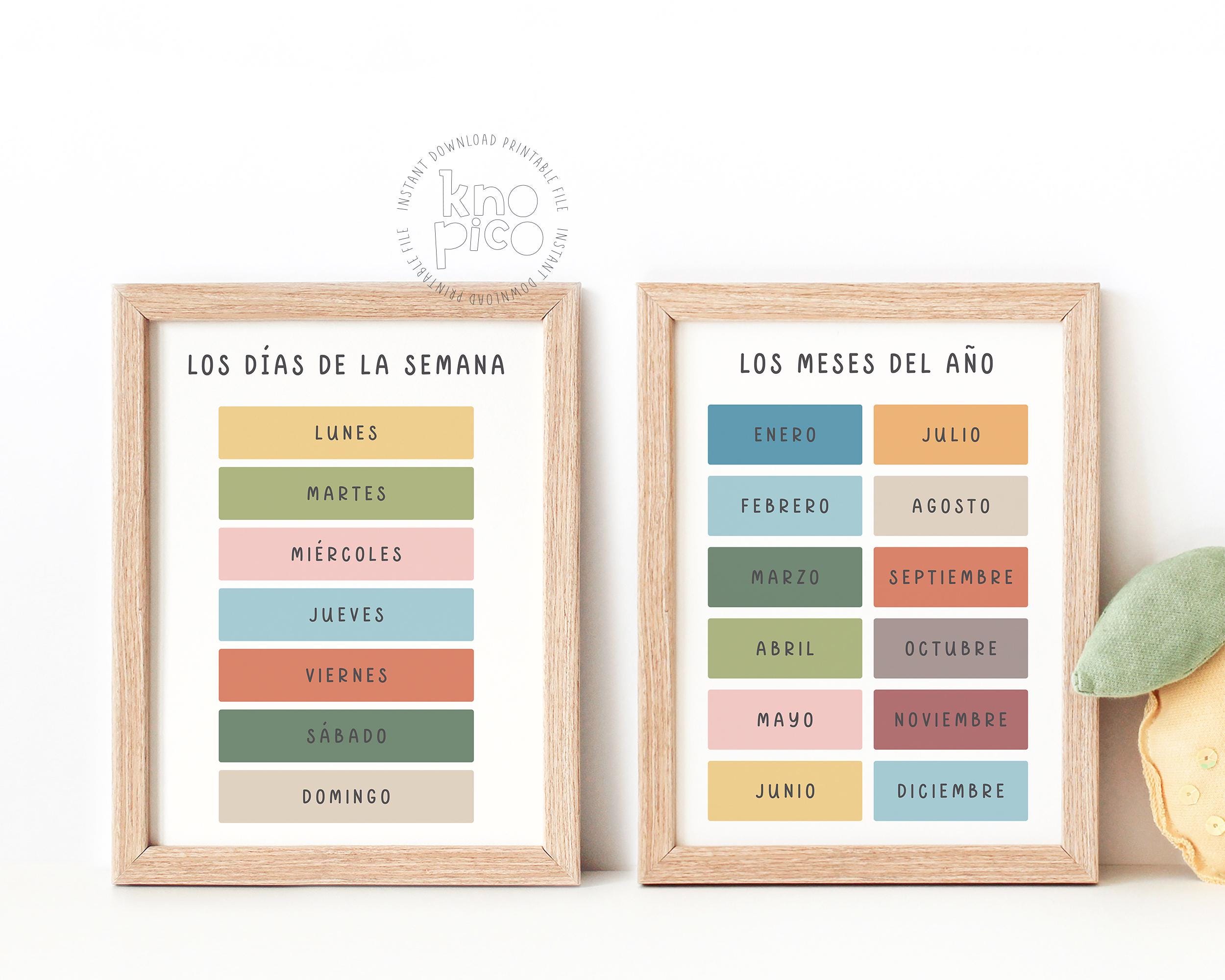 Set of Two Spanish Posters: Days of the Week & Months of the Year ...