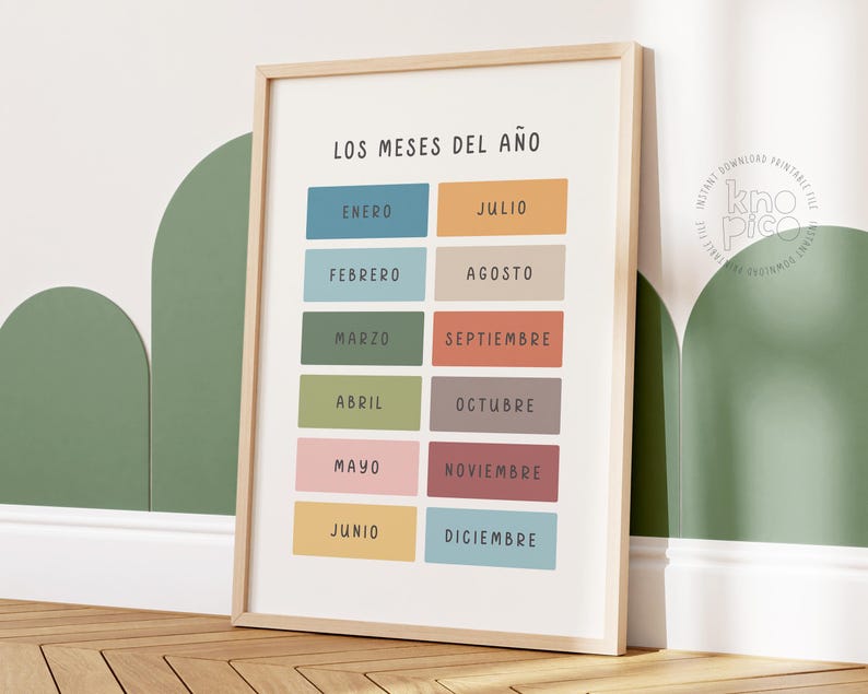 Months of the Year Poster – Colorful Spanish Learning Wall Art for Kids ...