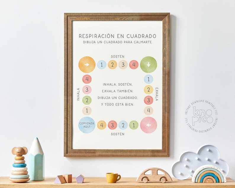 Spanish Square Breathing Poster for Kids | Calm Corner Printables With ...