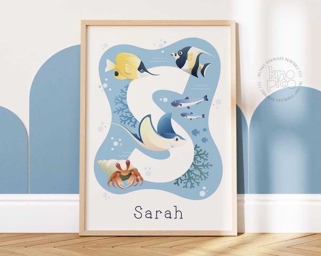 Personalized Ocean Theme Name Sign for Nursery | Blue Sea Animals ...
