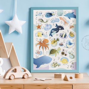 Ocean Animal ABC Poster for Marine-themed Playroom | Nautical Bedroom ...