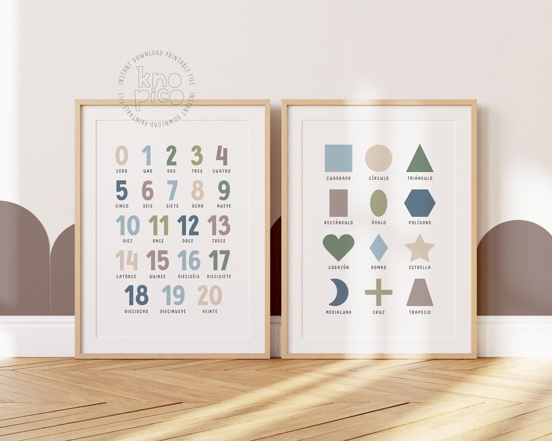 Set of 2 Spanish Posters: Numbers to 20 and Shapes for Kids | Math ...
