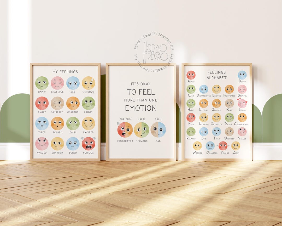 Feelings Alphabet Poster With Kids Emotional Chart Learning Set of 3 ...