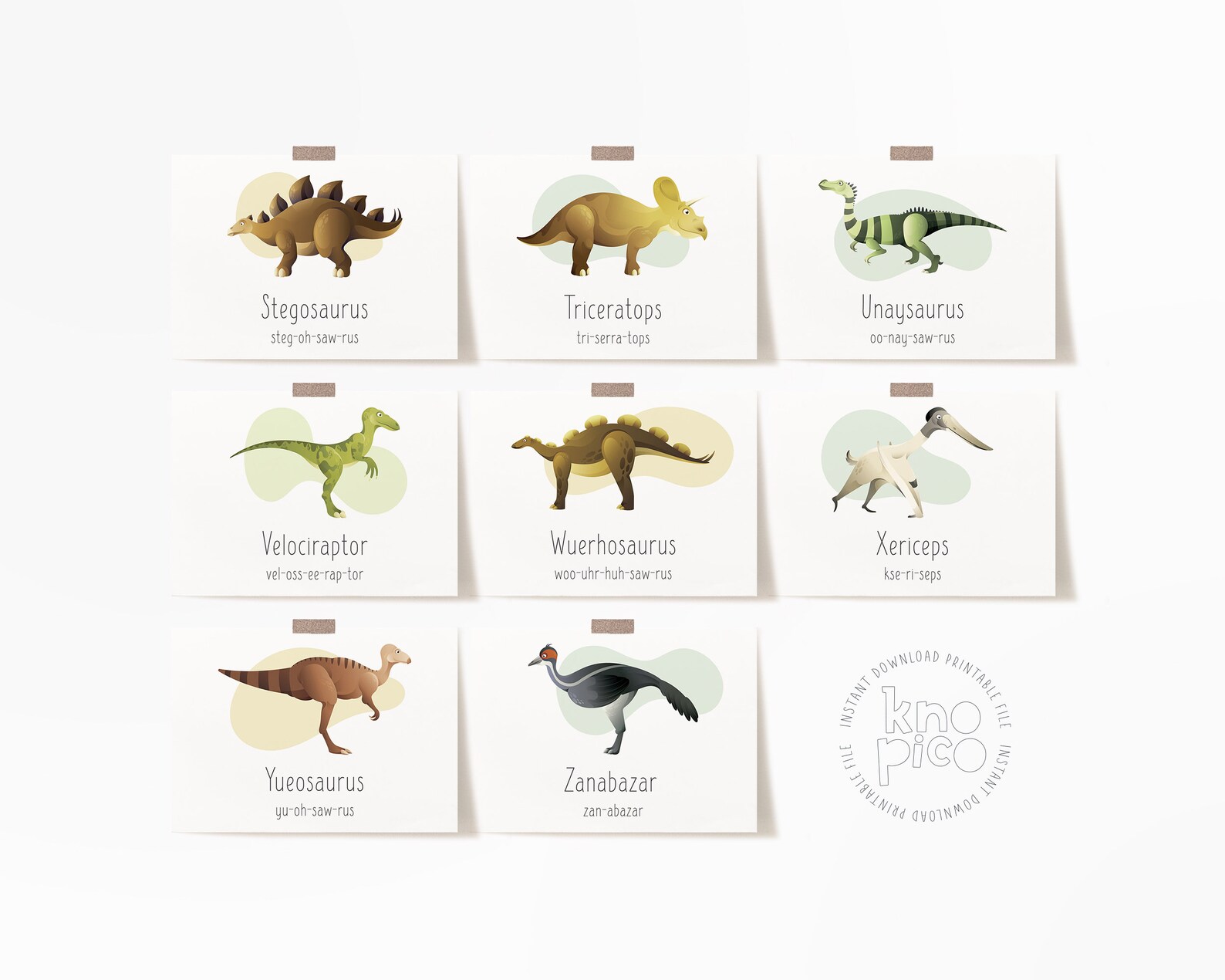 Printable Dinosaur Flashcards for Kids – Digital Cards for Early ...