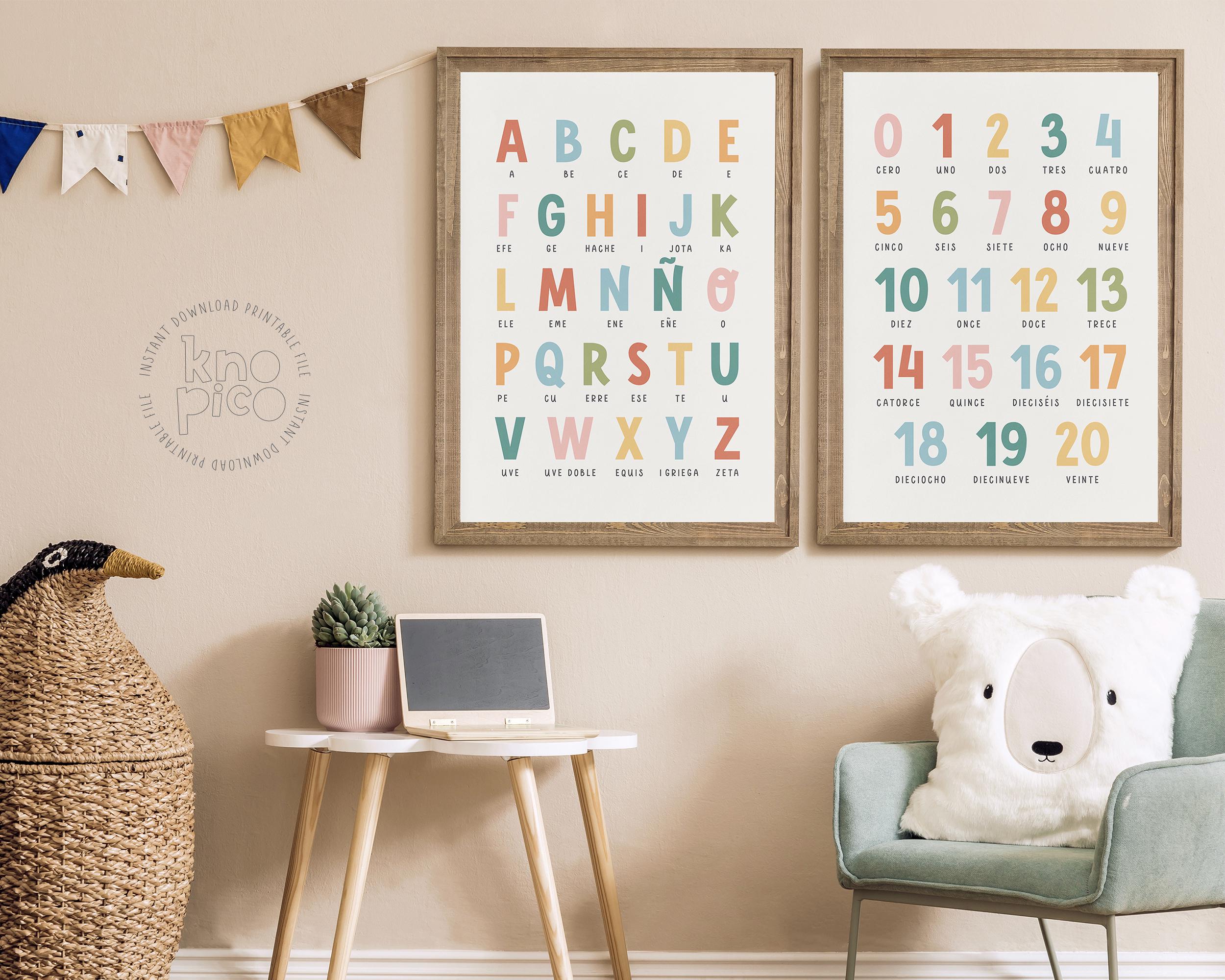 Bilingual Spanish Alphabet & Numbers Poster Set | Rainbow Wall Art ...