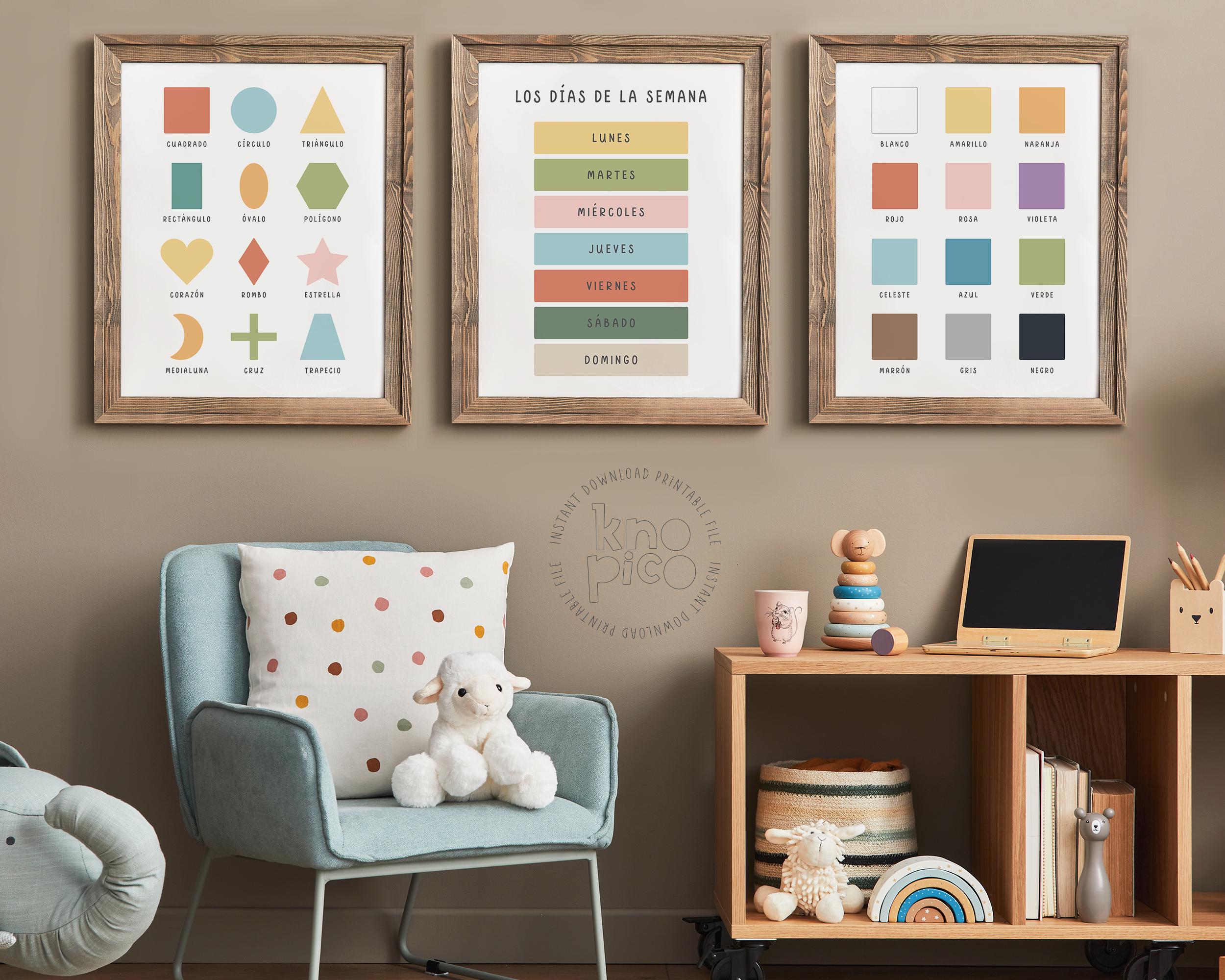 Set of 3 Educational Wall Art Posters: Bilingual Spanish Learning for ...