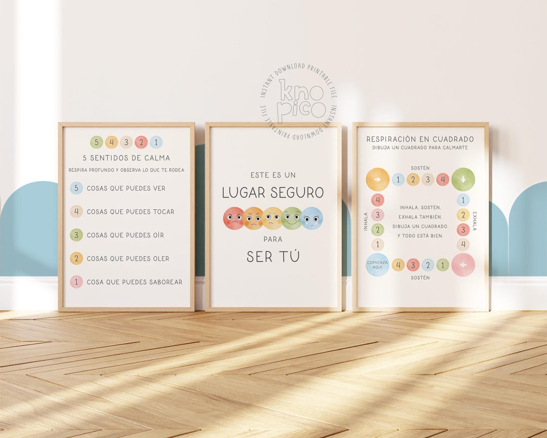 Spanish Calming Corner Posters Set of 3: Safe Space Poster, 5 Senses ...