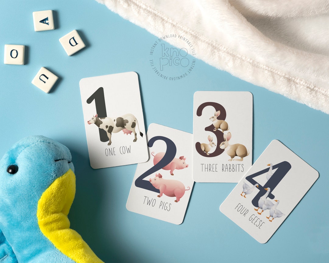 Flashcards for Learning Numbers to 10 With Domestic Animals: Farmyard ...