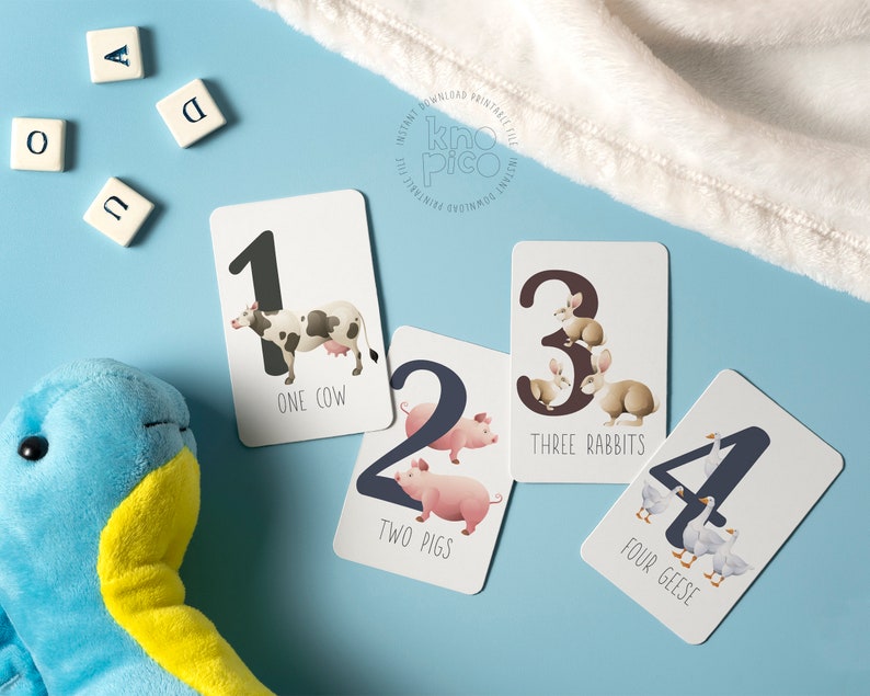 Flashcards for Learning Numbers to 10 With Domestic Animals: Farmyard ...