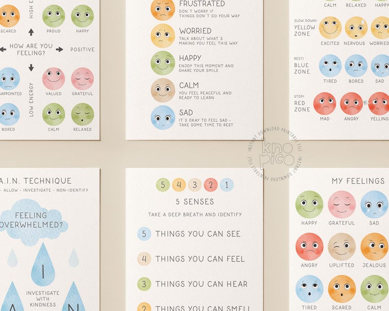 Kids Feelings Posters, Emotional Regulation Chart | Set of 12 Therapy ...