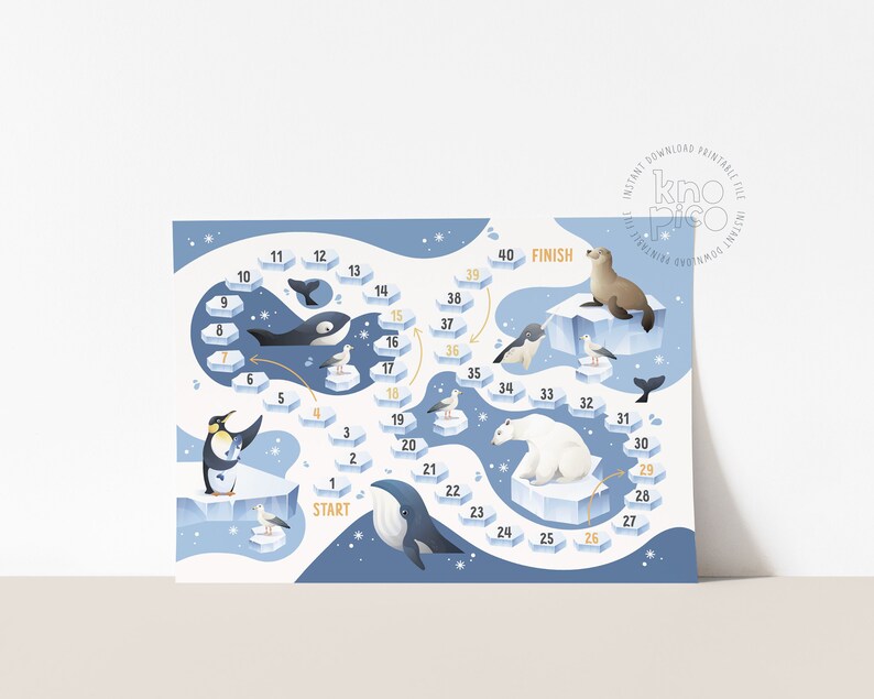 North Pole Animals Printable Board Game: A Frosty Adventure for Kids ...