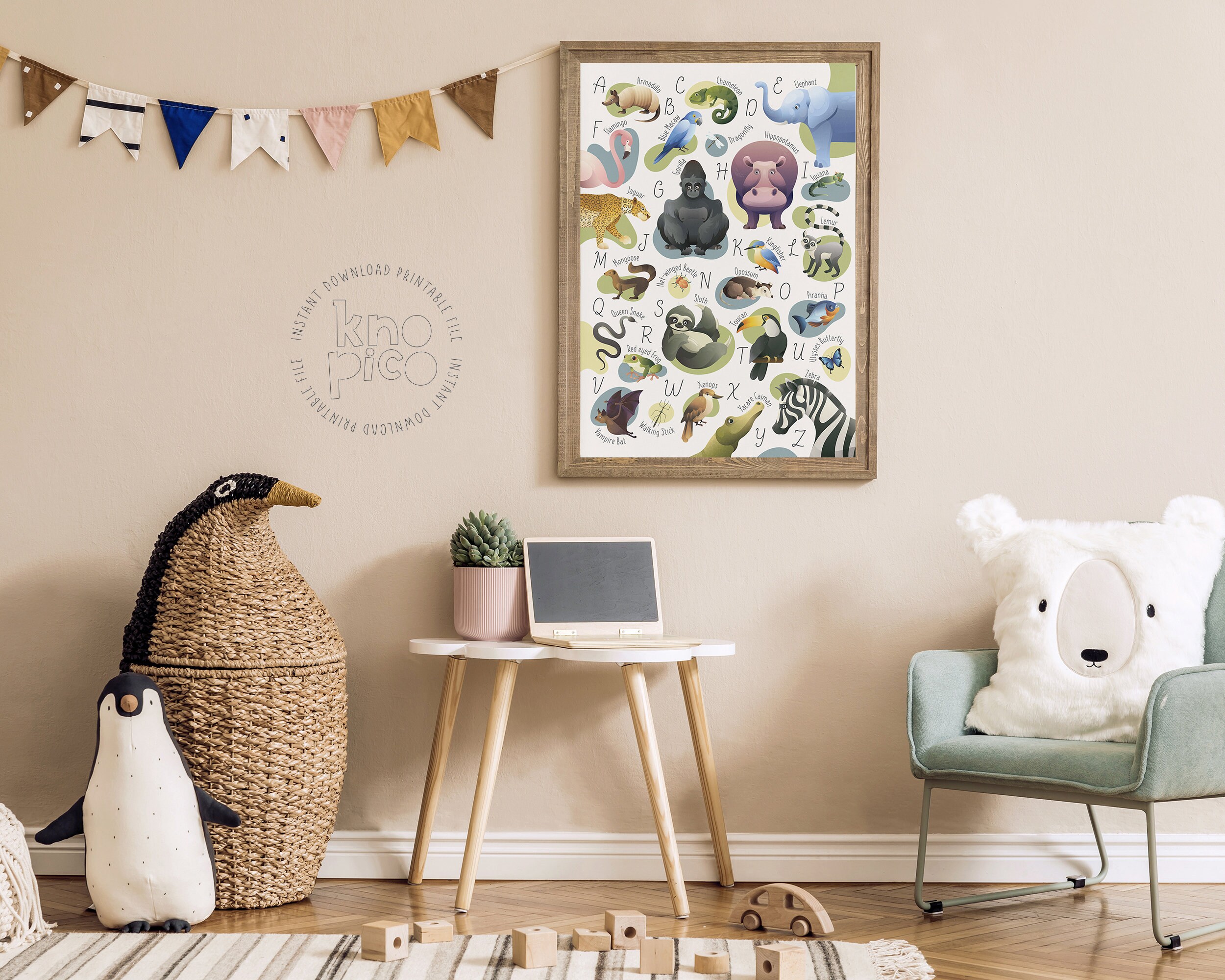 Jungle Animal ABC Poster | Kids Alphabet Wall Art Print for Early ...