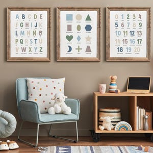 Set of 3 Prints for Kids: Alphabet, Numbers, and Shapes | 3-piece Wall ...