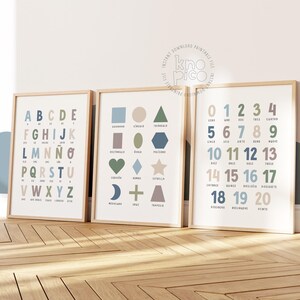 Set of 3 Prints for Kids: Alphabet, Numbers, and Shapes | 3-piece Wall ...