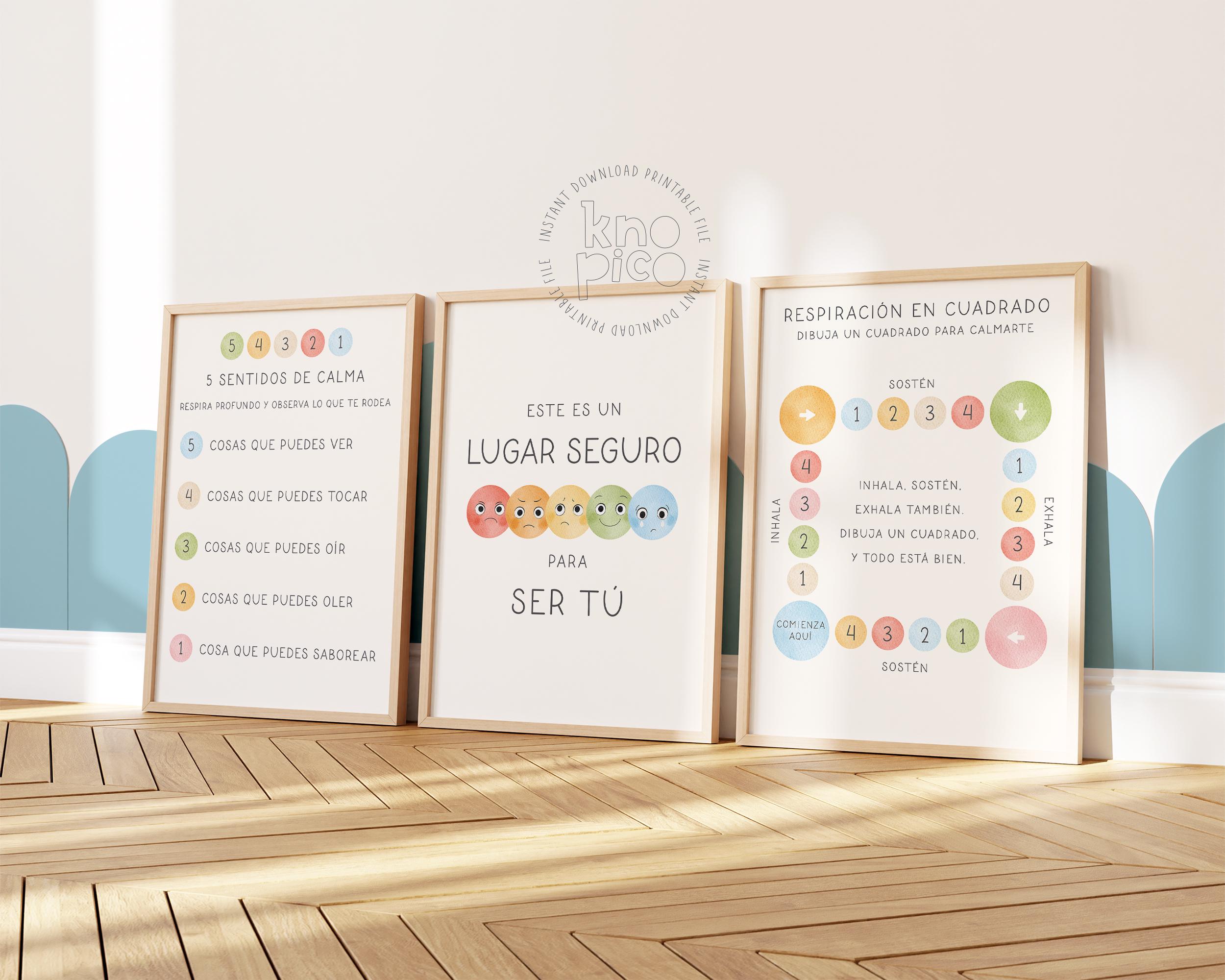 Spanish Calming Corner Posters Set of 3: Safe Space Poster, 5 Senses ...