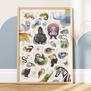 Jungle Animal ABC Poster | Kids Alphabet Wall Art Print for Early ...