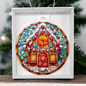 Christmas Gingerbread House Stained Glass Acrylic Ornament, Colorful ...