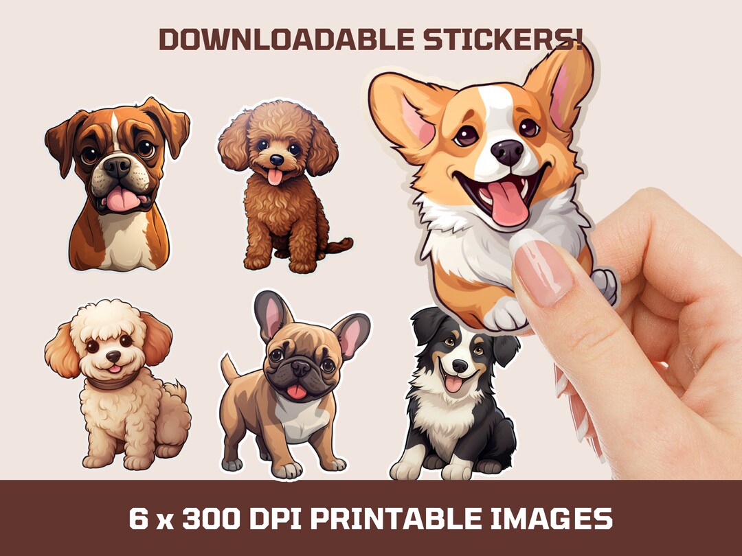Cute Puppy Printable Stickers, Print and Cut Dog Stickers, 6 Various ...
