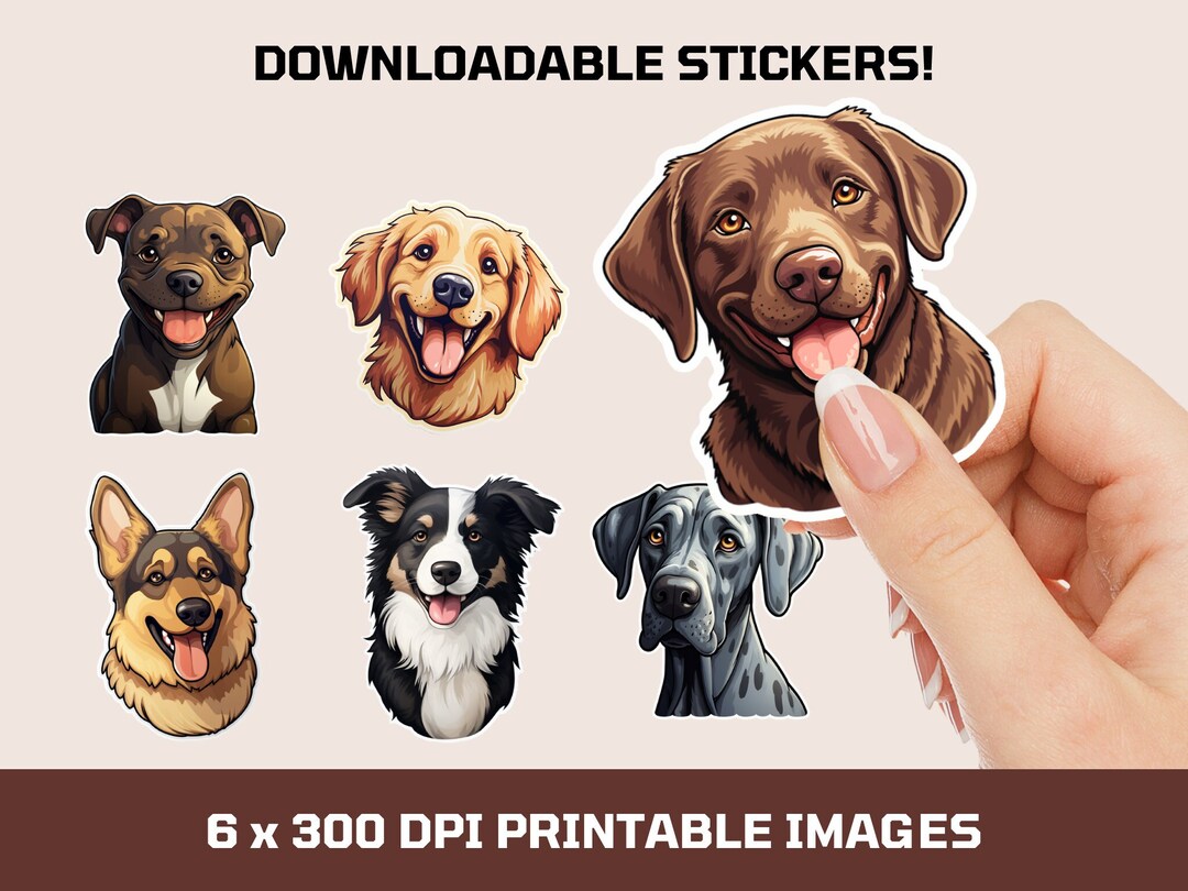 Cute Dog Print and Cut Stickers, Printable Puppy Stickers, 6 Various ...