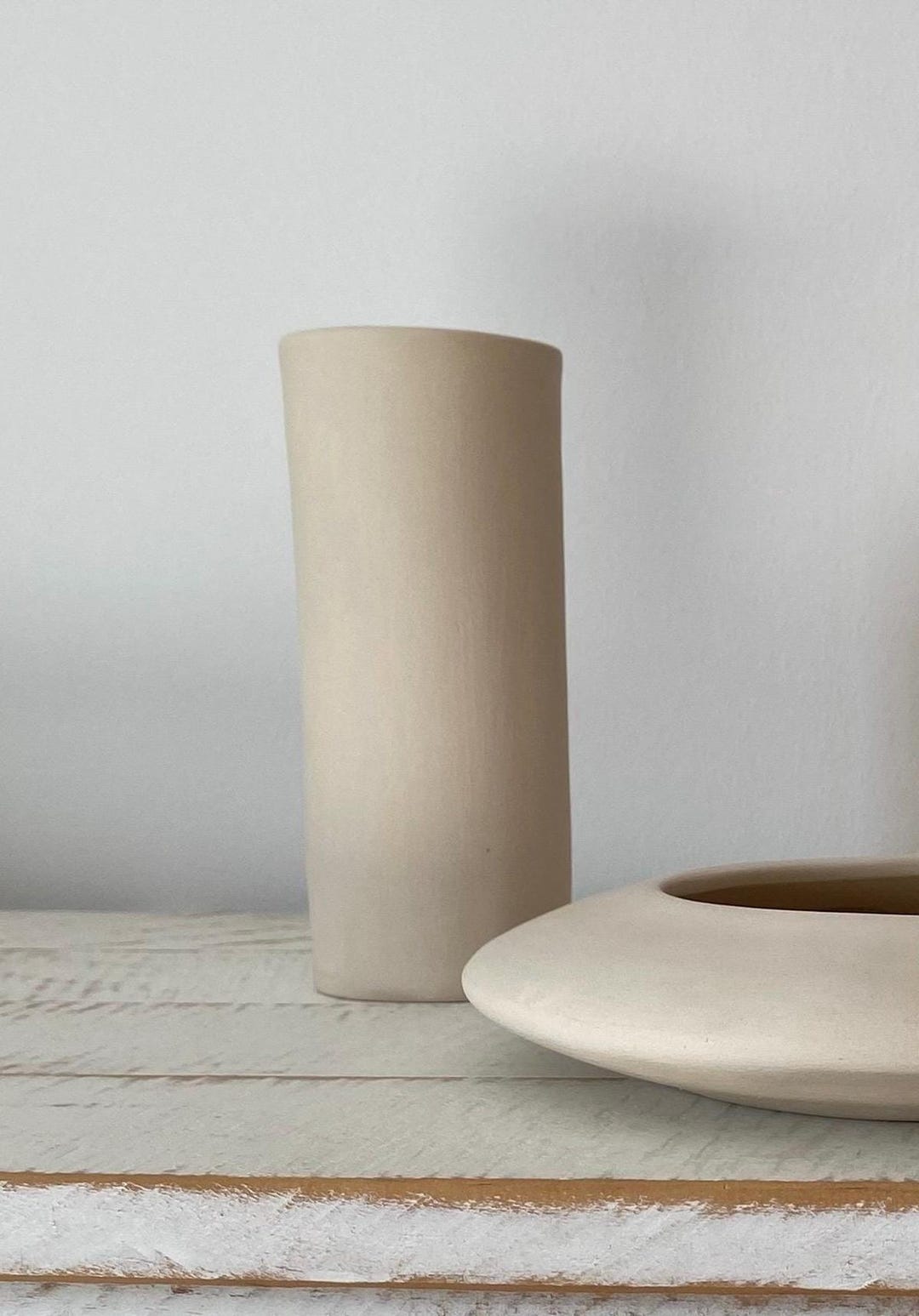 Indoor Flower Vase, Glazed Clay Vase, White Stoneware, Minimalist and ...