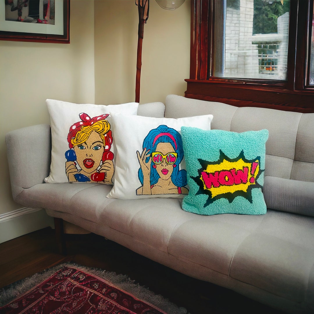 Punch Pillow Cover,pop-art Girls Pillow Cover, Decorative Embroidered ...