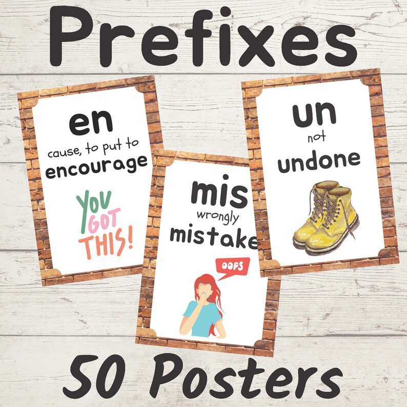 Prefix Posters – 50 Grammar Anchor Charts for Classroom Decor and Word ...