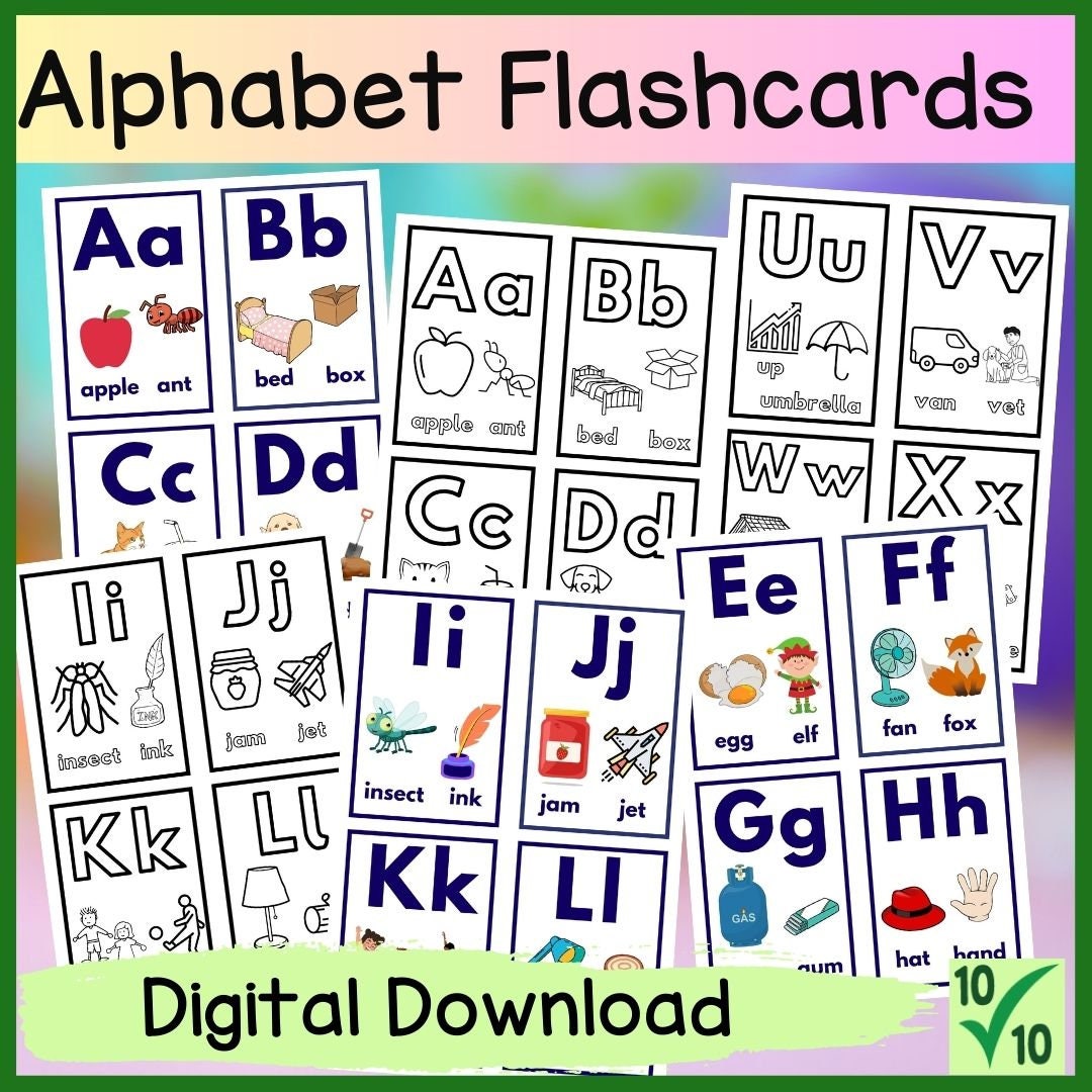Alphabet Flash Cards in Colour and Black and White 4 Cards per Page - Etsy
