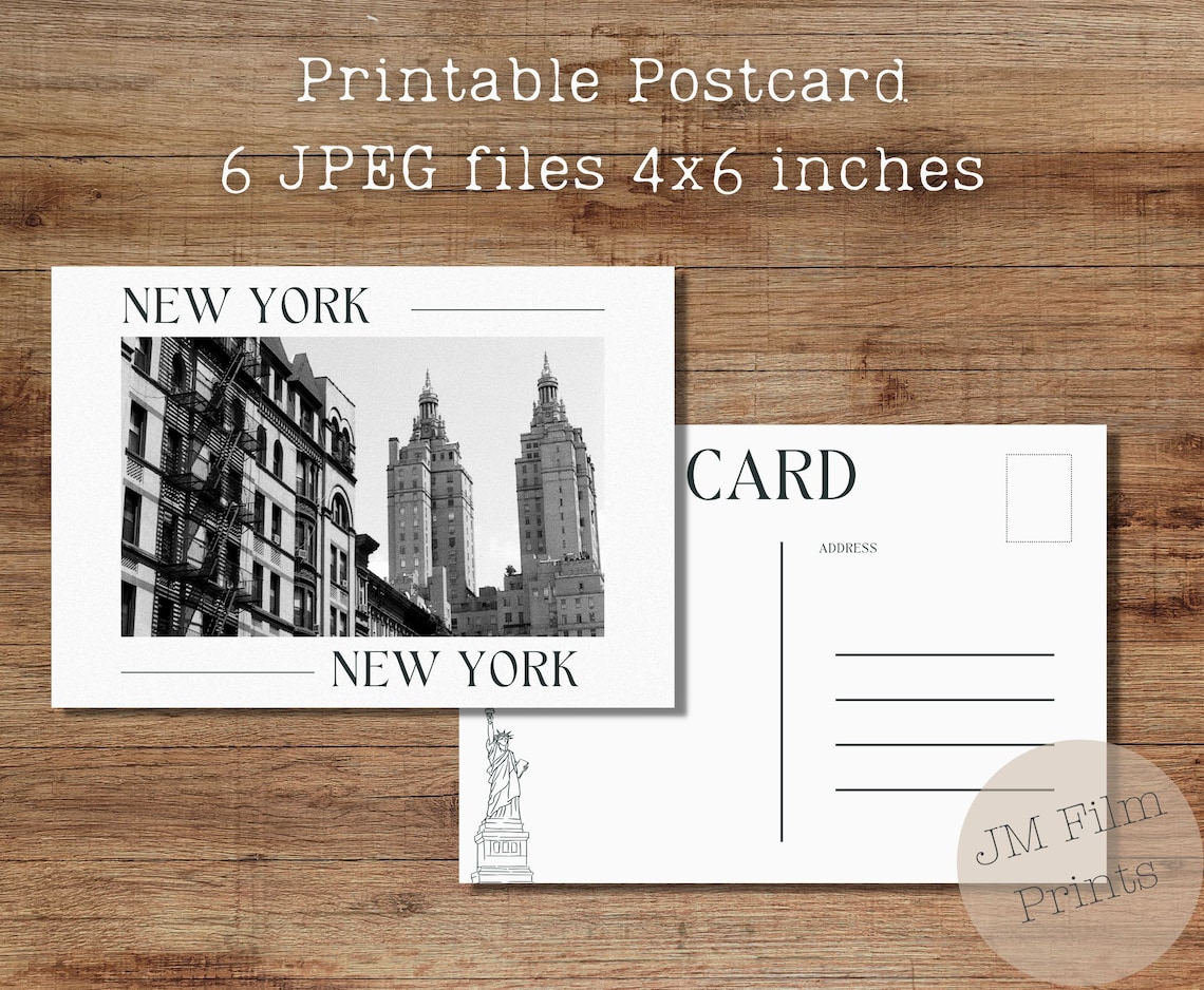 Set of 5 Printable New York City Postcards, Black and White Film Photo ...