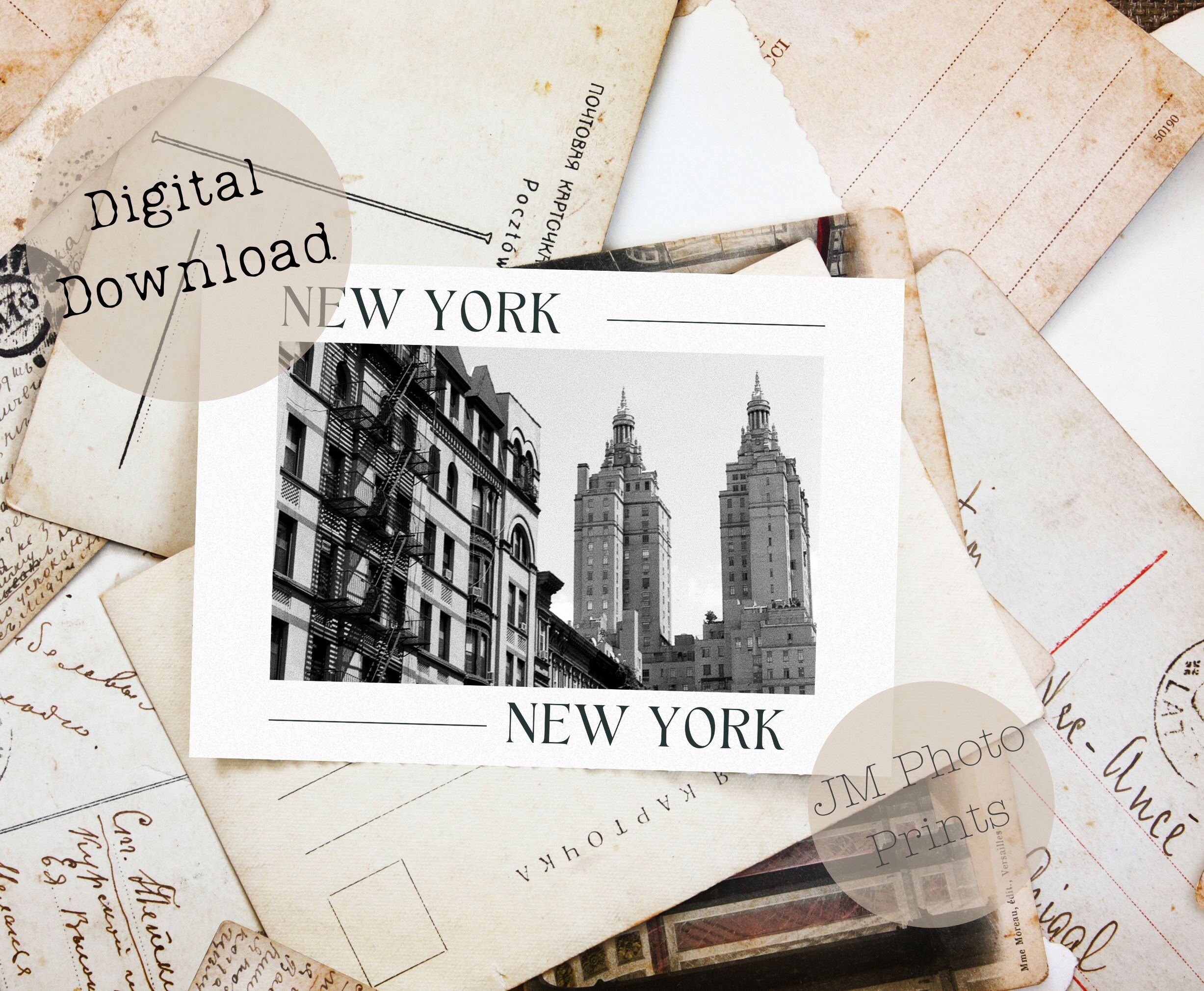 Set of 5 Printable New York City Postcards, Black and White Film Photo ...