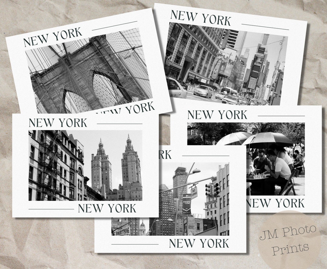 Set of 5 Printable New York City Postcards, Black and White Film Photo ...