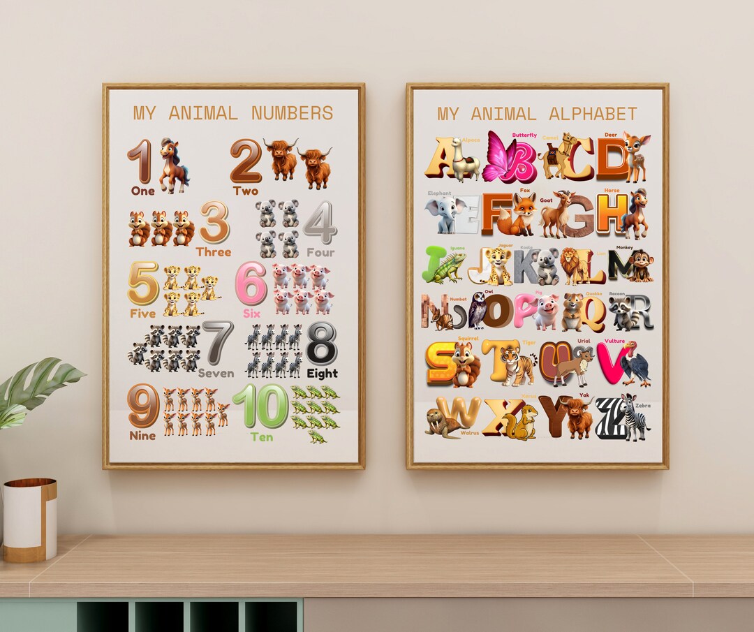 Animal Alphabet and Numbers Print, Cute 3D Animal Print, Educational ...