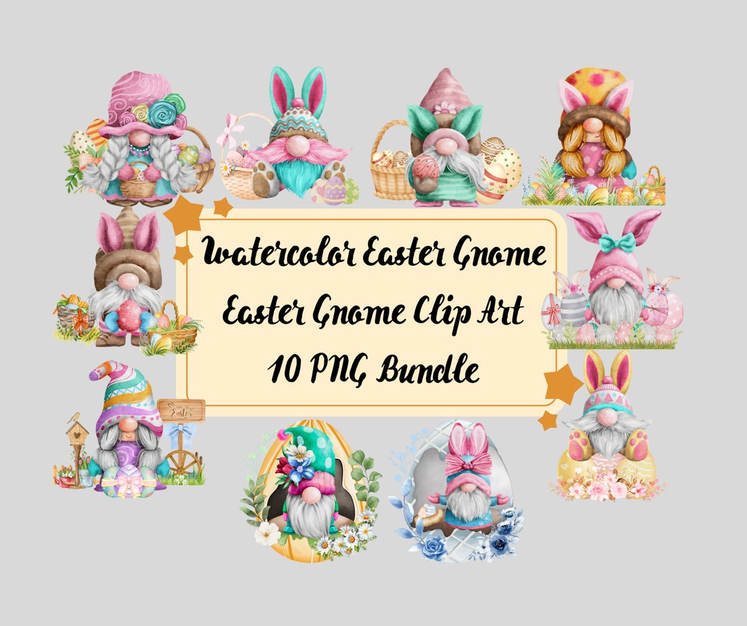 Watercolor Easter Gnome Clip Art, Easter Day Gnome Clip Art, Spring ...