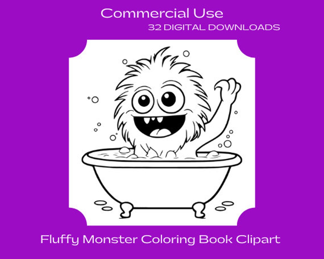 Cute Fluffy Monsters Printable Coloring Book Page Clipart for Kids, 32 ...