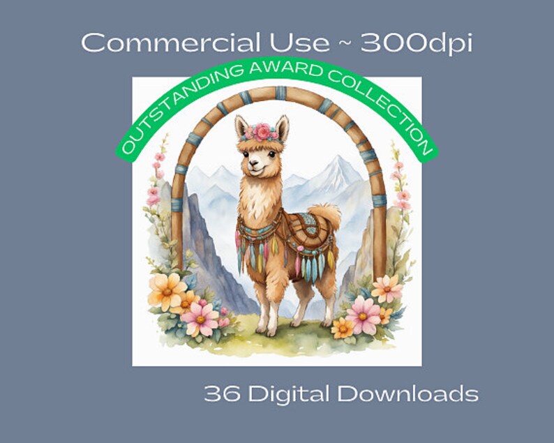 Hippie Alpaca, Pastel Watercolor Bundle, 36 Commercial Use Digital Downloads - Etsy UK