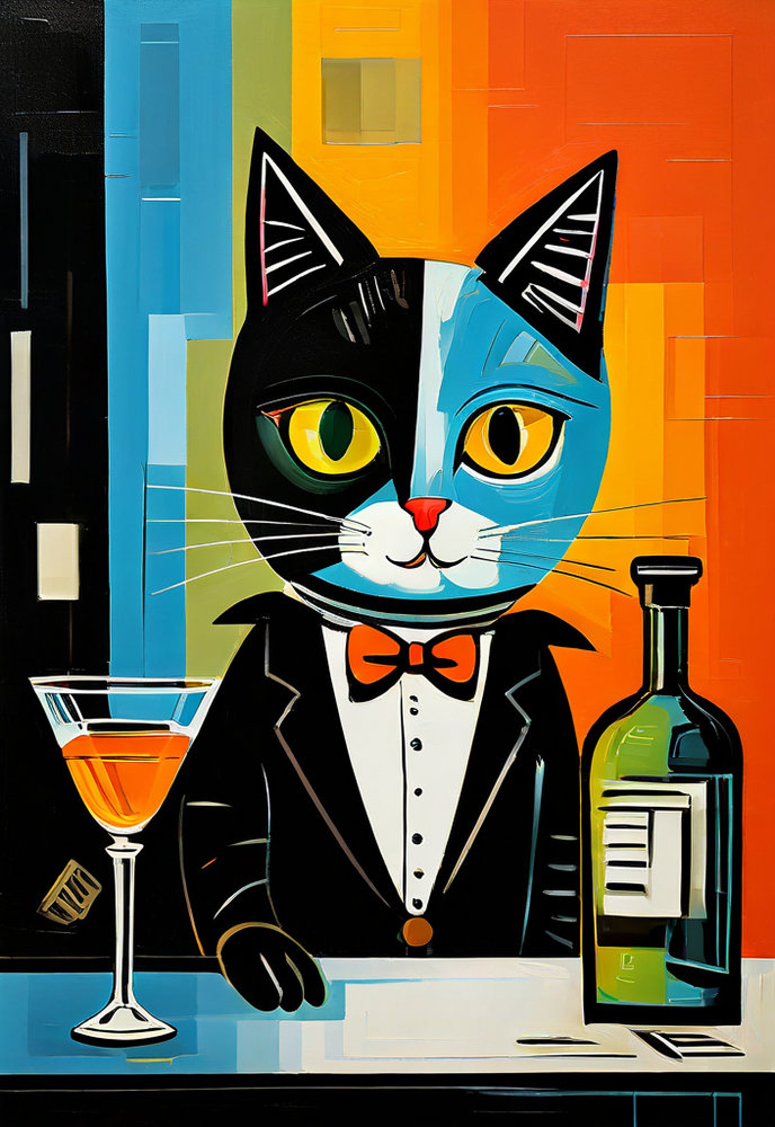 Retro Cocktail Cat Art Bundle, 18 Commercial Use Digital Downloads ...