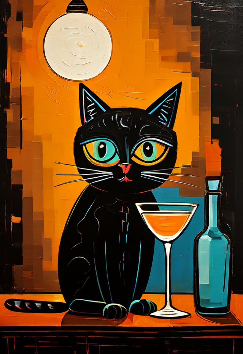 Retro Cocktail Cat Art Bundle, 18 Commercial Use Digital Downloads ...