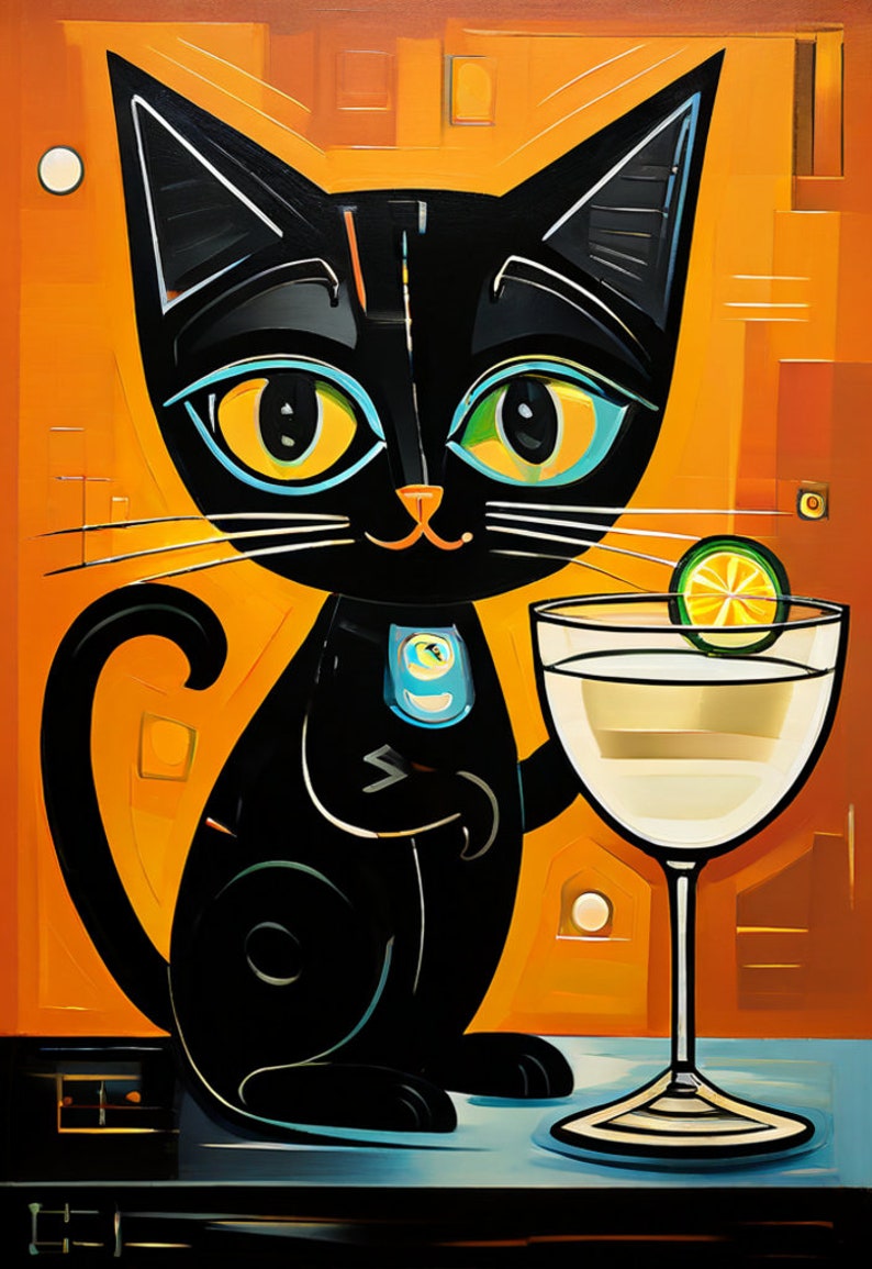 Retro Cocktail Cat Art Bundle, 18 Commercial Use Digital Downloads ...