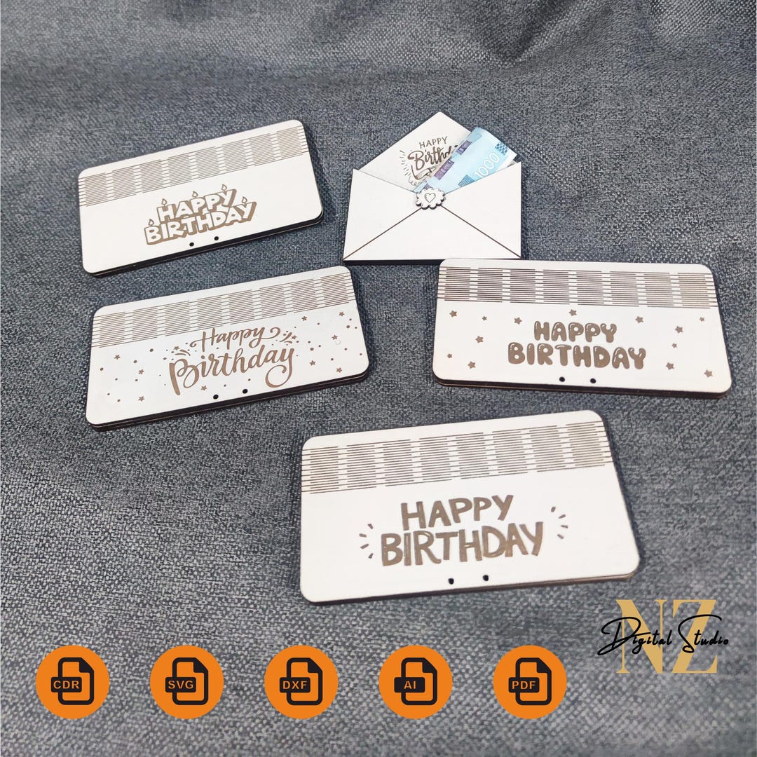 Laser Cut Cash Holder Set: Birthday Designs (digital Files) - Etsy