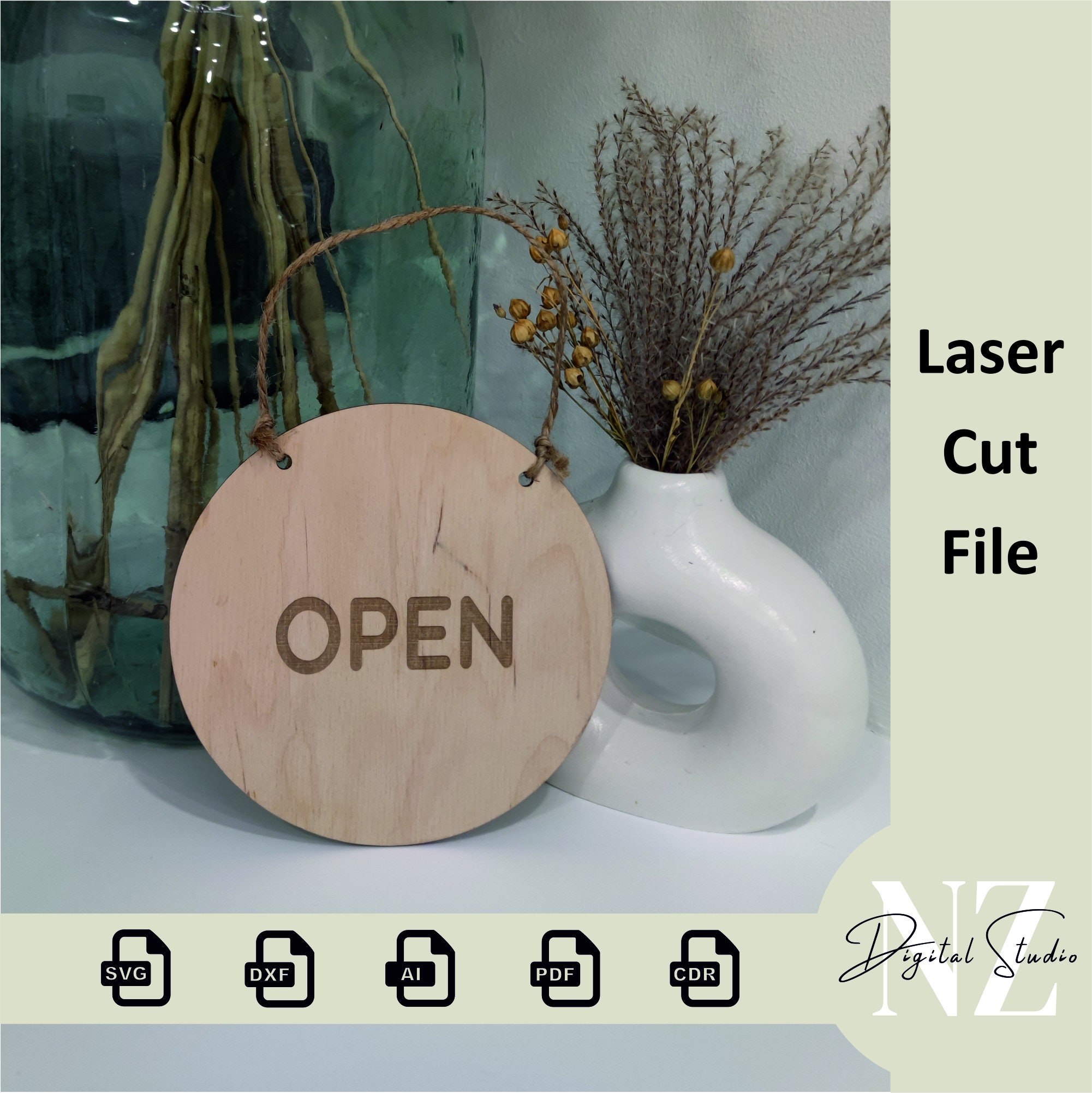 Digital File Laser Cut, SVG, DXF Open Closed Sign for Business ...