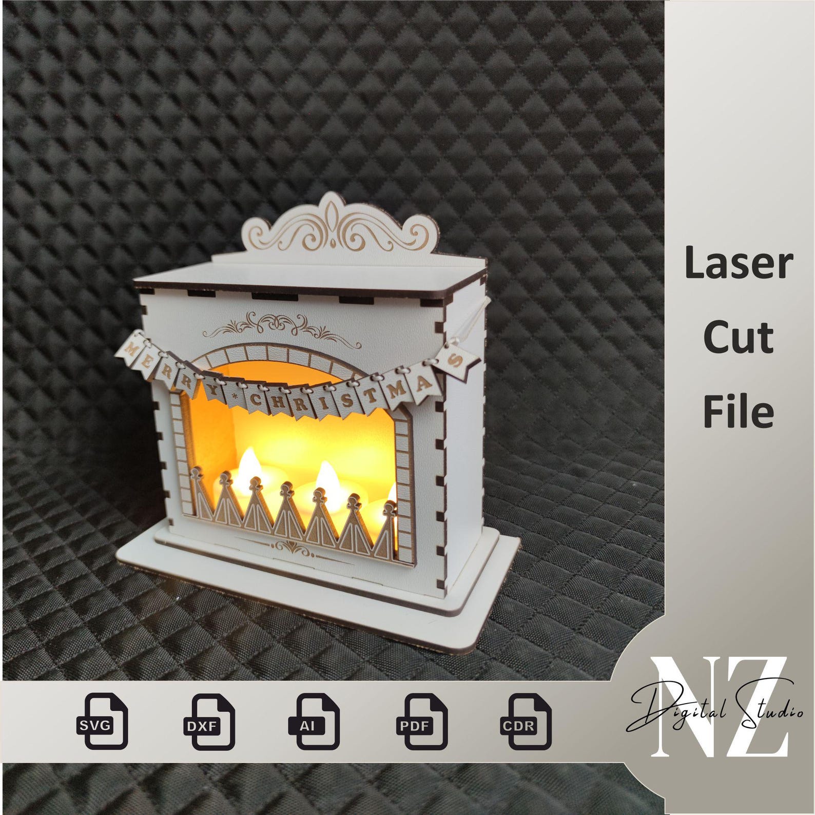 Christmas Fireplace, Laser Cut SVG DXF PDF Vector File for Glowforge ...