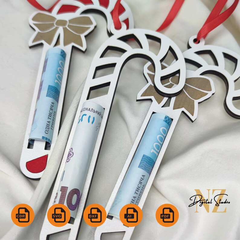 Candy Cane Money Holder, SVG File, Digital Laser Cutting, Gift Holder ...