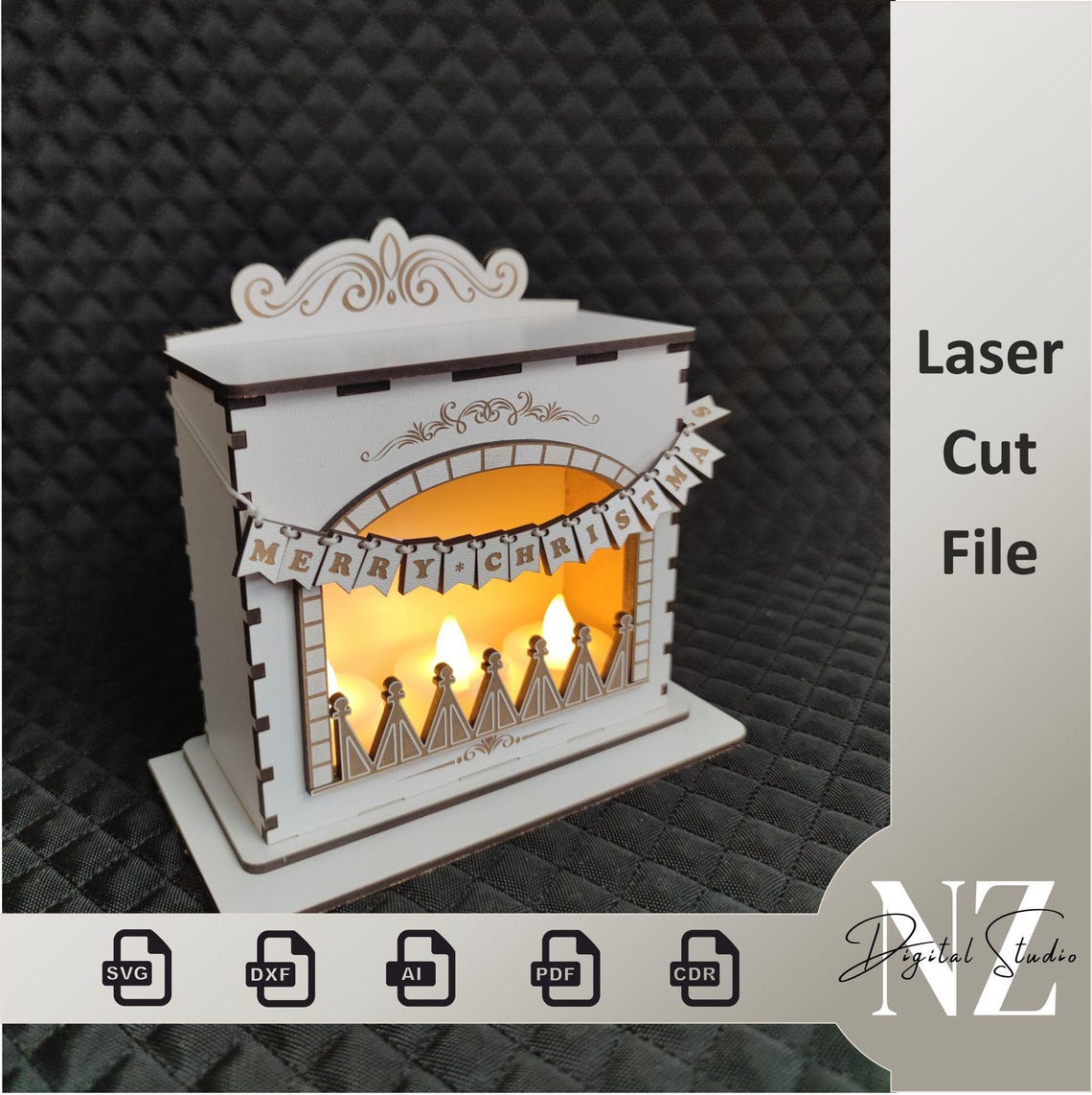 Christmas Fireplace, Laser Cut SVG DXF PDF Vector File for Glowforge ...