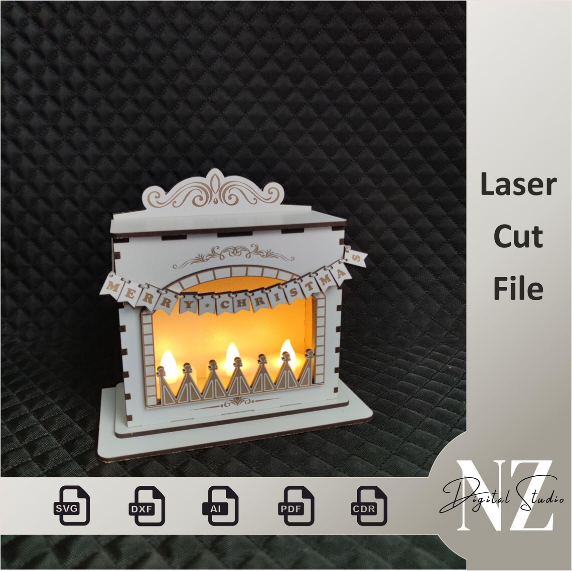Christmas Fireplace, Laser Cut SVG DXF PDF Vector File for Glowforge ...
